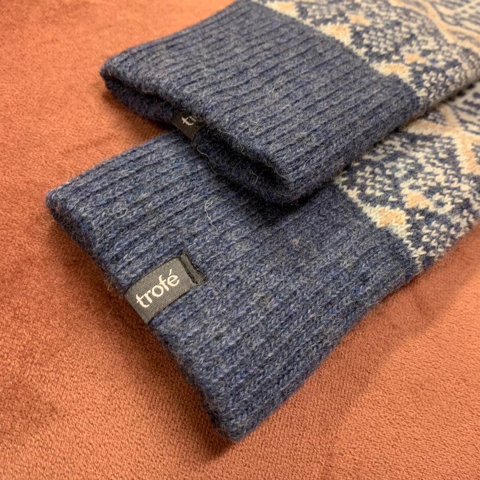 Knæstrømper - Trofé - Uld Strømpe Blå Mønstret